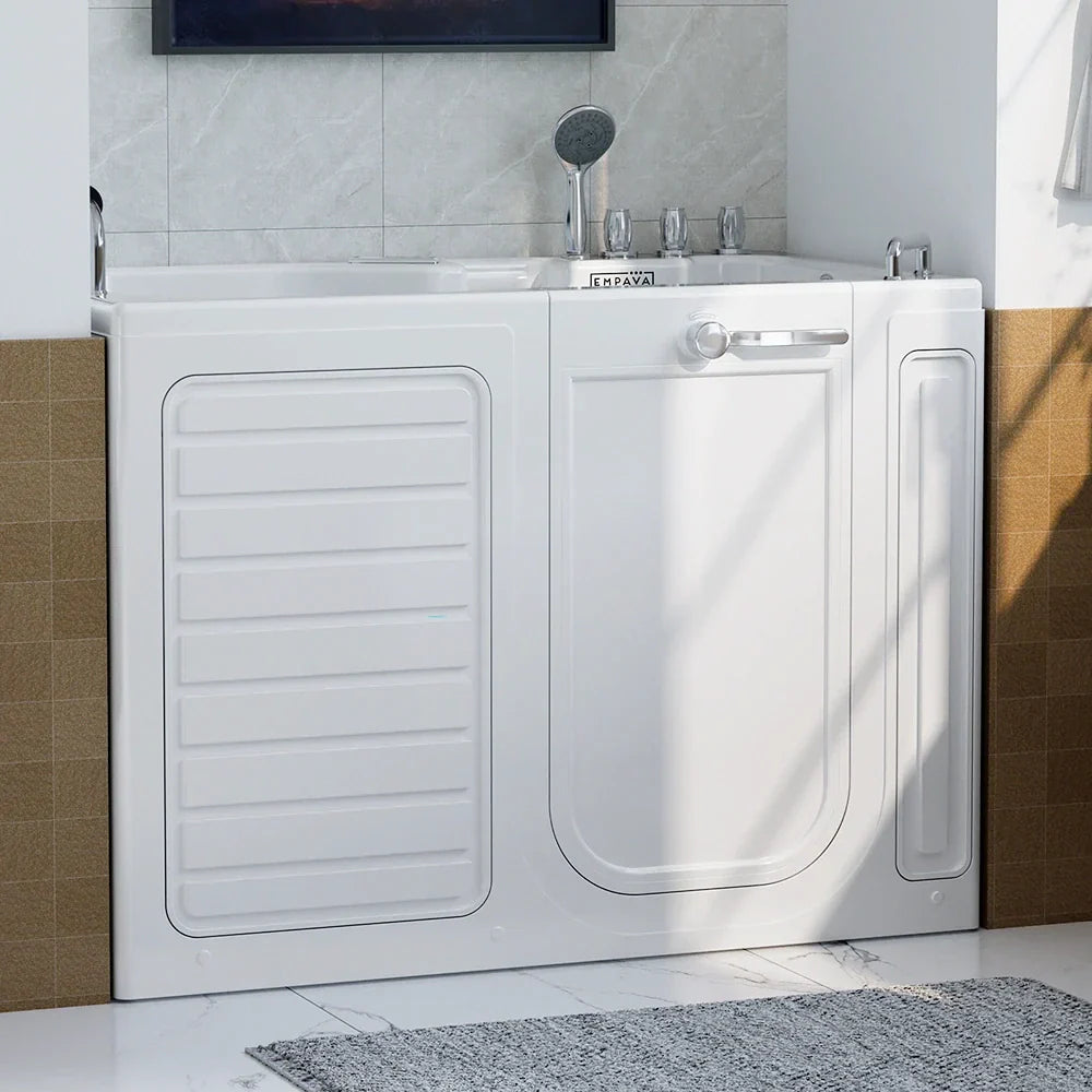 Empava 54" Alcove Inline Heater Whirlpool Walk‑In Bathtub with Jets an ...