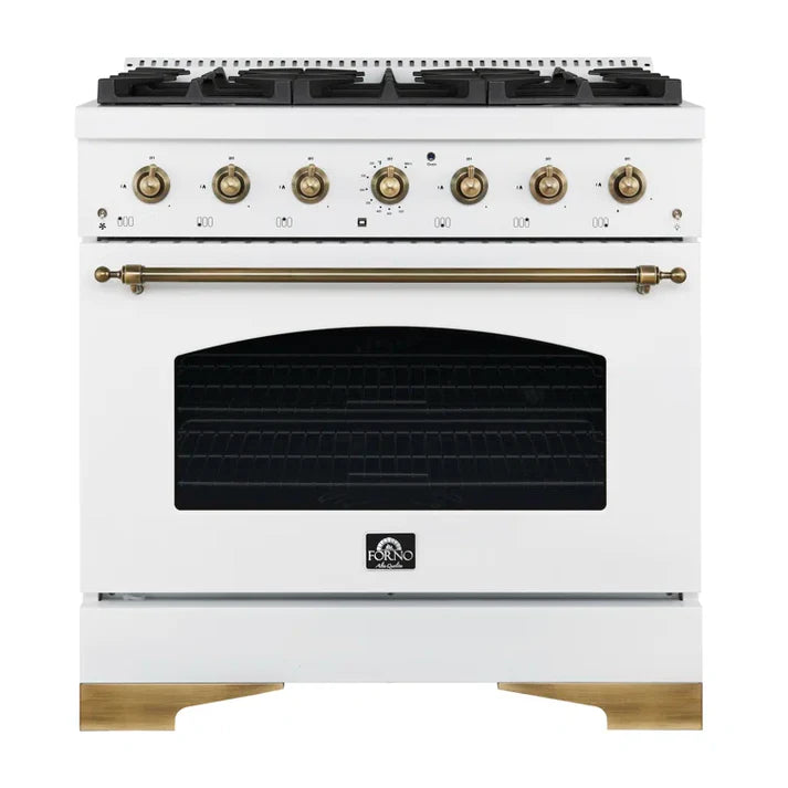 Forno Antico FFSGS6113-36WHT 36" Dual Fuel Range, 6 Sealed Burners, 4 ...