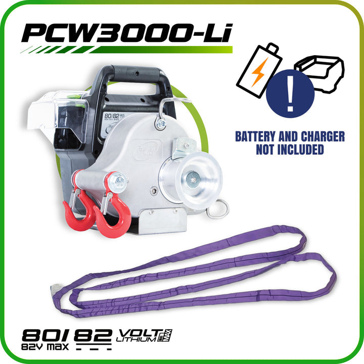 Portable Winch PCW3000-LI Battery Powered Pulling Winch – 80V Cordless ...